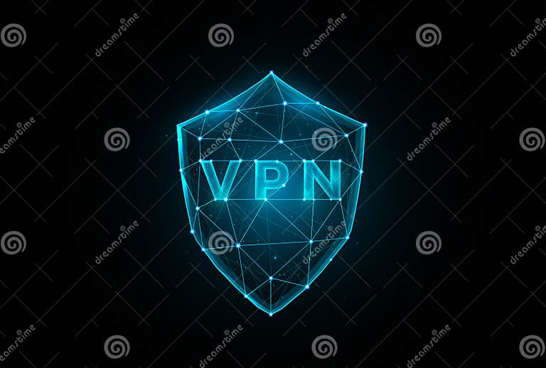 Polygonal VPN Shield Vector Illustration on Dark Blue Background Stock ...