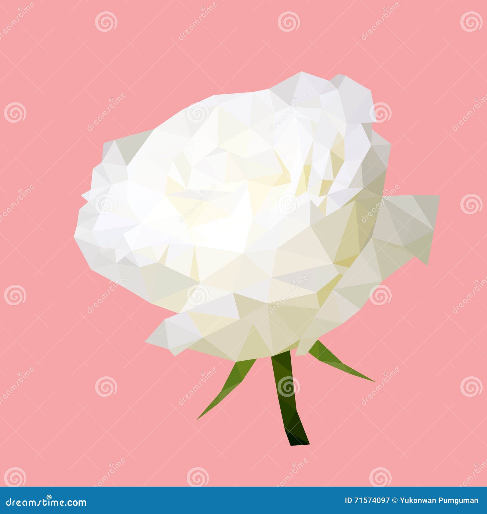 Polygonal White Rose, Polygon Triangle Flower, Flower Stock Vector ...