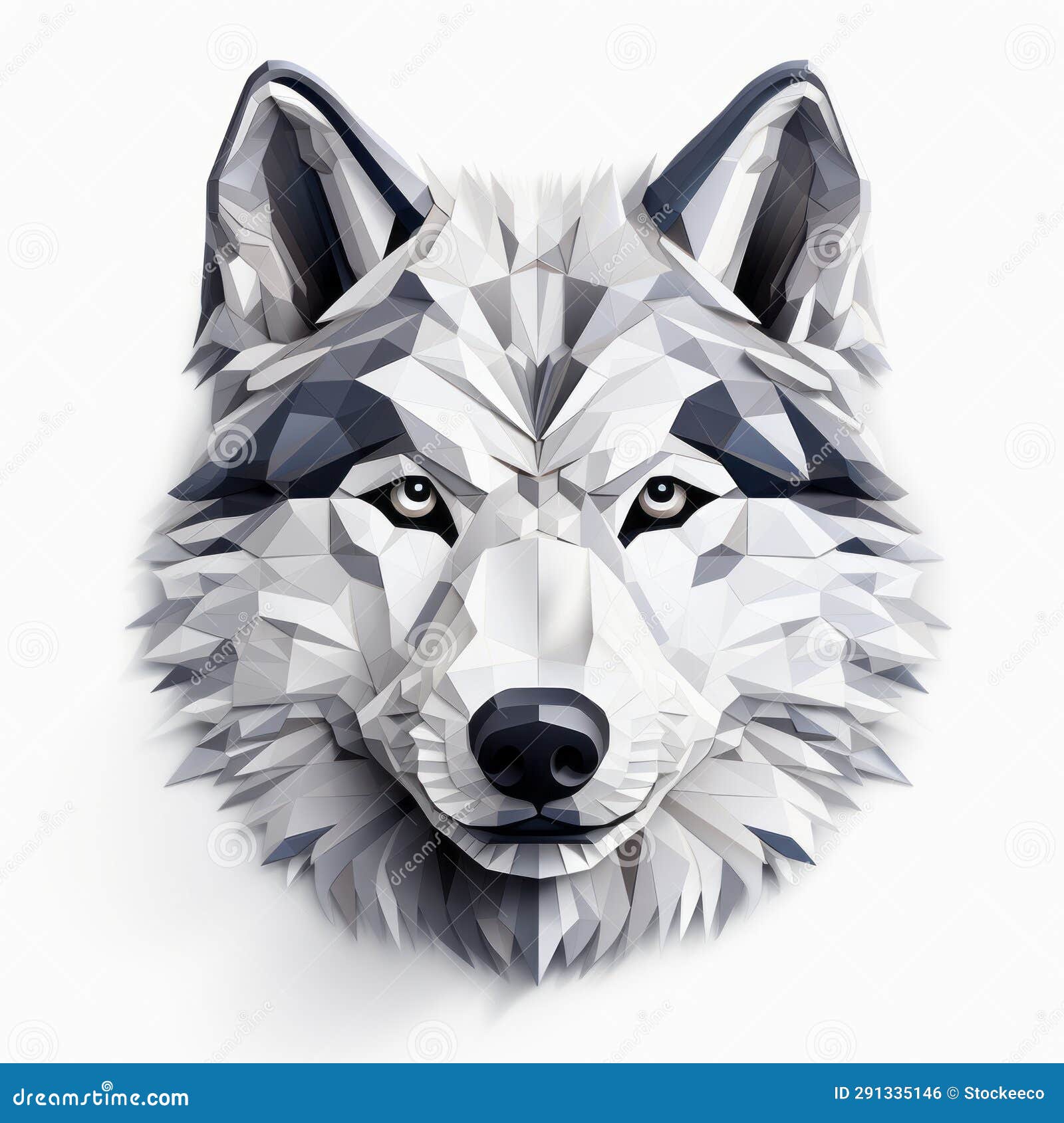 Polygonal White Wolf Head: Enigmatic Aluminum Style Illustration Stock ...