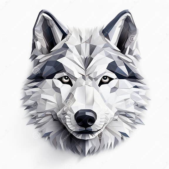Polygonal White Wolf Head: Enigmatic Aluminum Style Illustration Stock ...