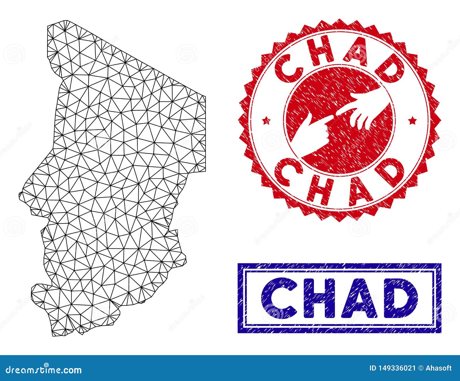 Polygonal Wire Frame Chad Map and Grunge Stamps Stock Vector ...