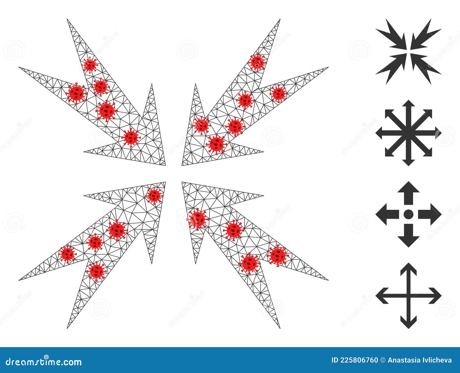 Polygonal Wire Frame Compression Arrows Pictogram with Pathogen Nodes ...