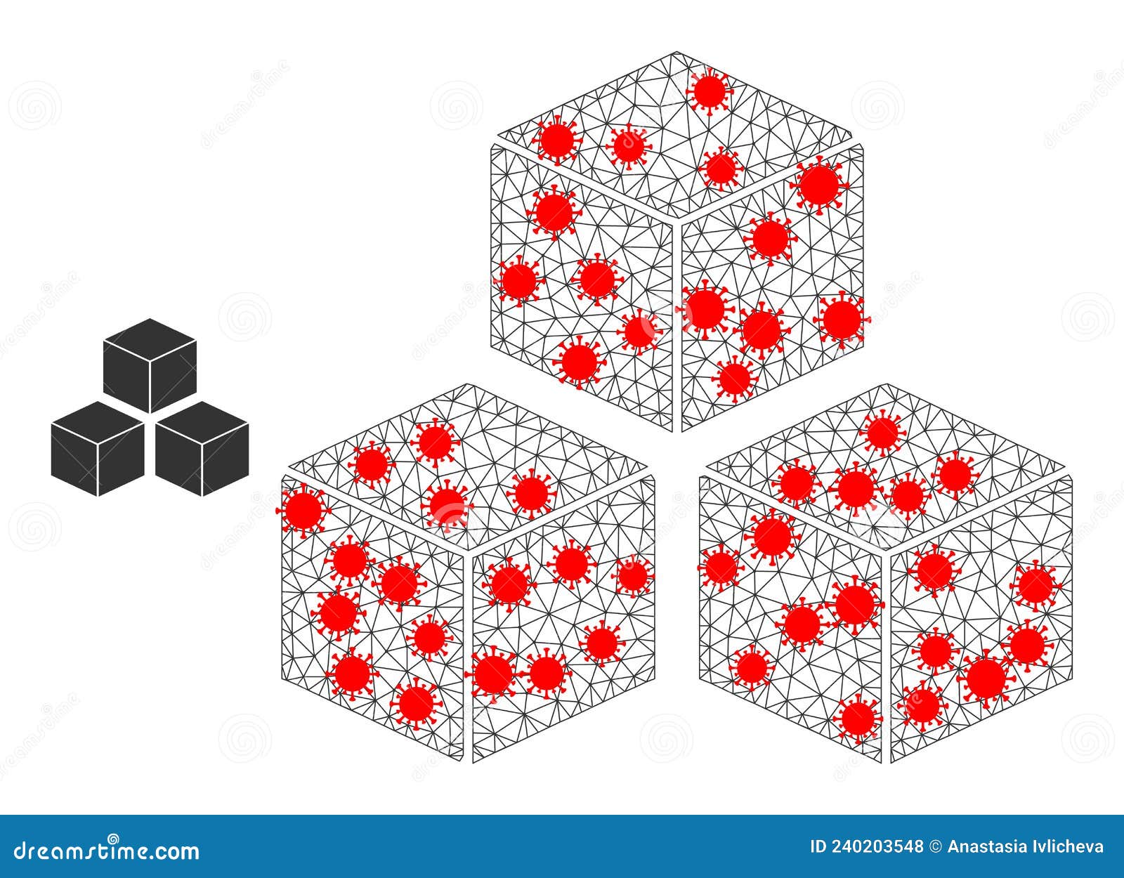Polygonal Wire Frame Cubes Icon with Infection Nodes Stock Vector ...
