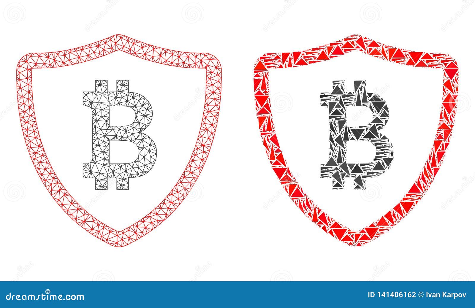 Polygonal Wire Frame Mesh Bitcoin Shield and Mosaic Icon Stock Vector ...