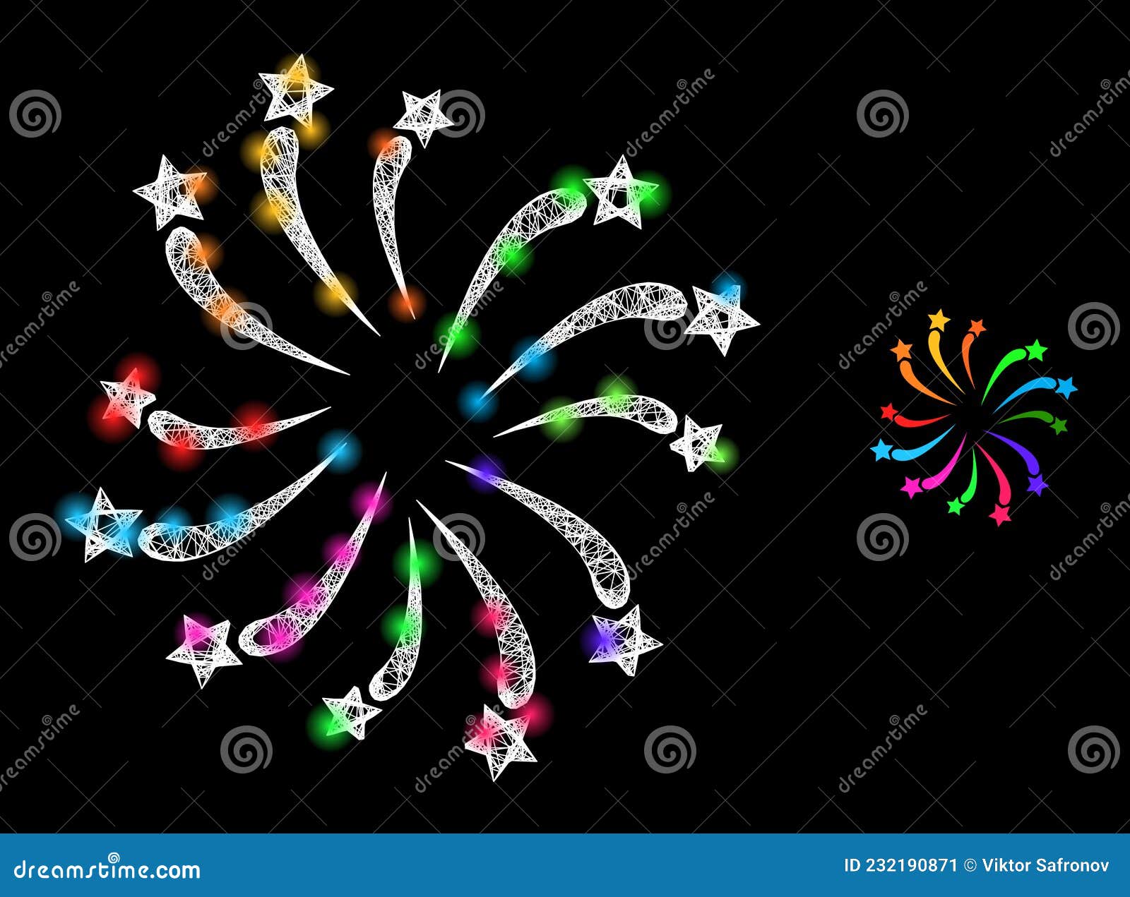 Polygonal Wire Frame Mesh Fireworks Salute with Light Spots Stock ...