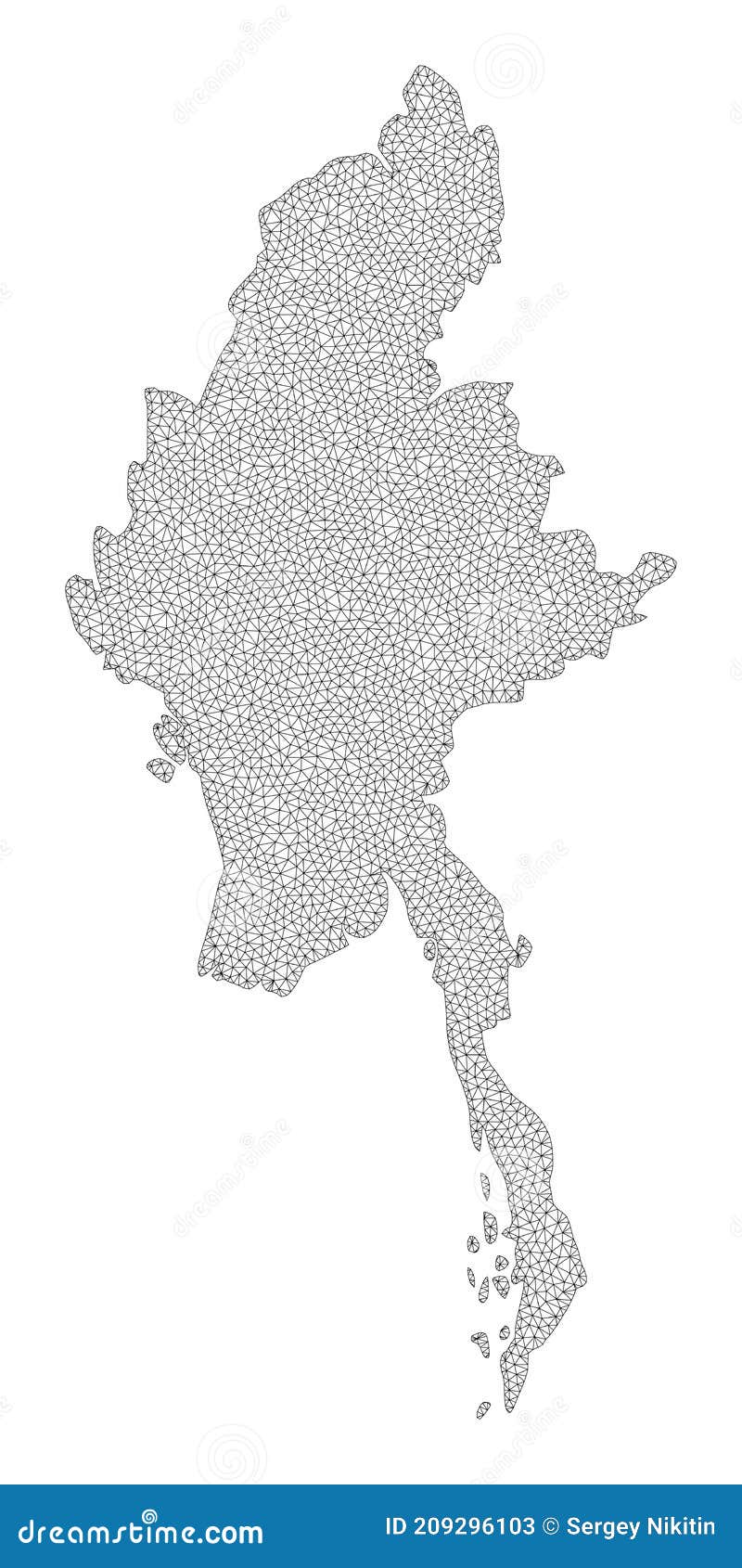 Polygonal Wire Frame Mesh High Resolution Raster Map of Myanmar ...