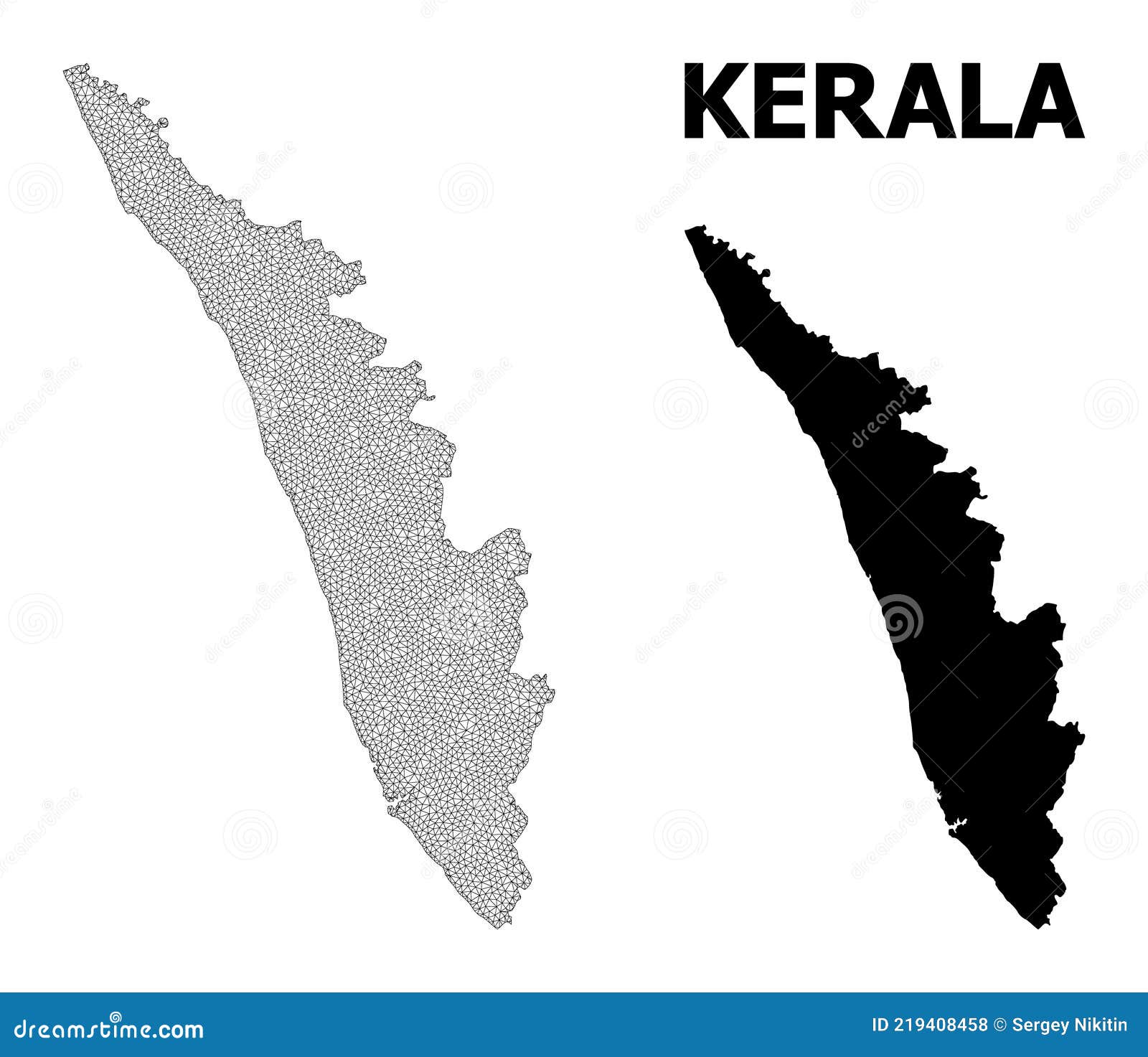 Polygonal Wire Frame Mesh High Resolution Vector Map of Kerala State ...