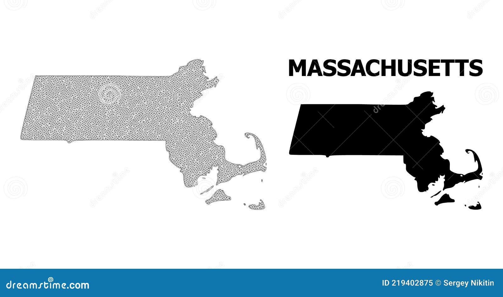 Polygonal Wire Frame Mesh High Resolution Vector Map of Massachusetts ...