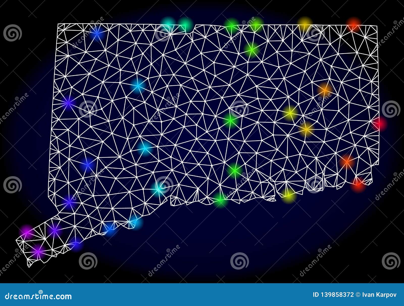 Polygonal Wire Frame Mesh Map of Connecticut State with Colorful ...