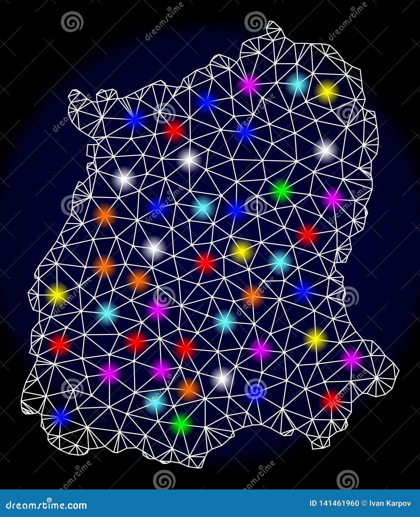 Polygonal Wire Frame Mesh Map Of Sikkim State With Colorful Light Spots ...