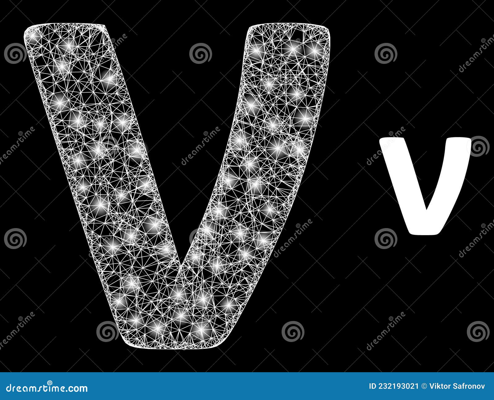 Polygonal Wire Frame Mesh Nu Greek Lowercase Symbol with Magic Stock ...