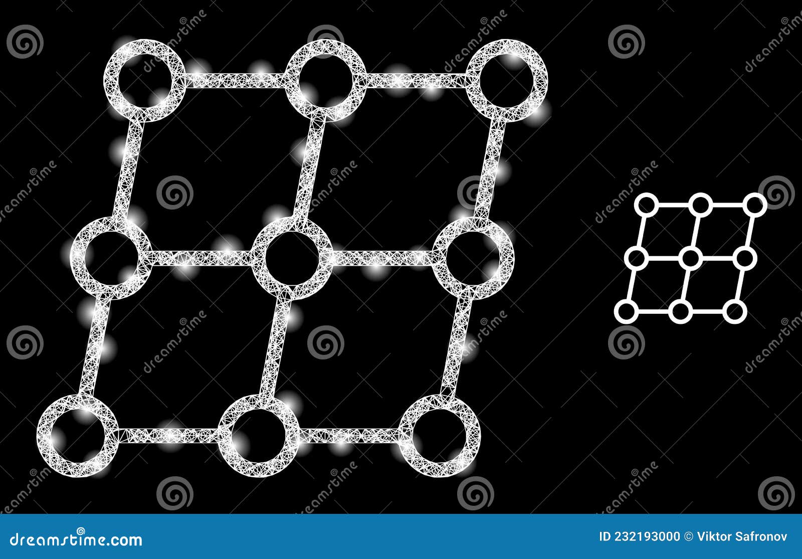 Polygonal Wire Frame Mesh Shifted Grid Nodes with Glare Spots Stock ...