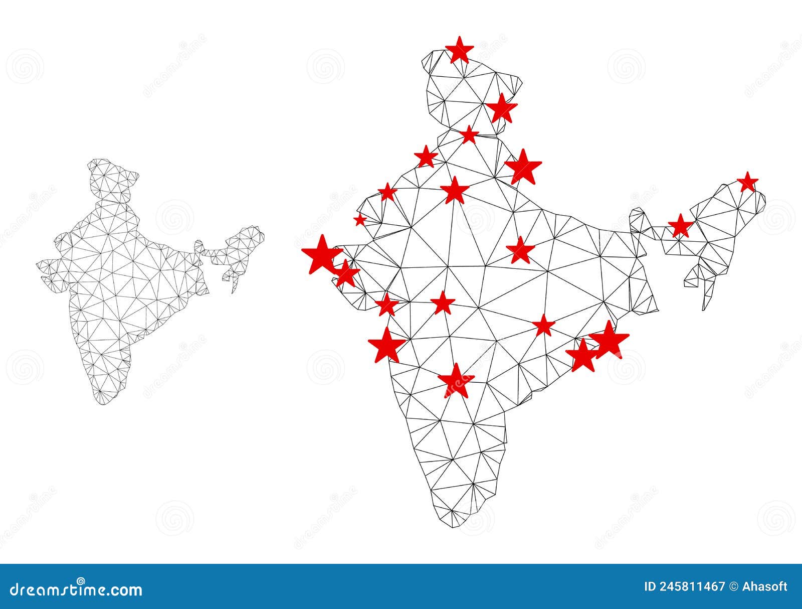 Polygonal Wire Frame Mesh Vector India Map with Stars Stock Vector ...