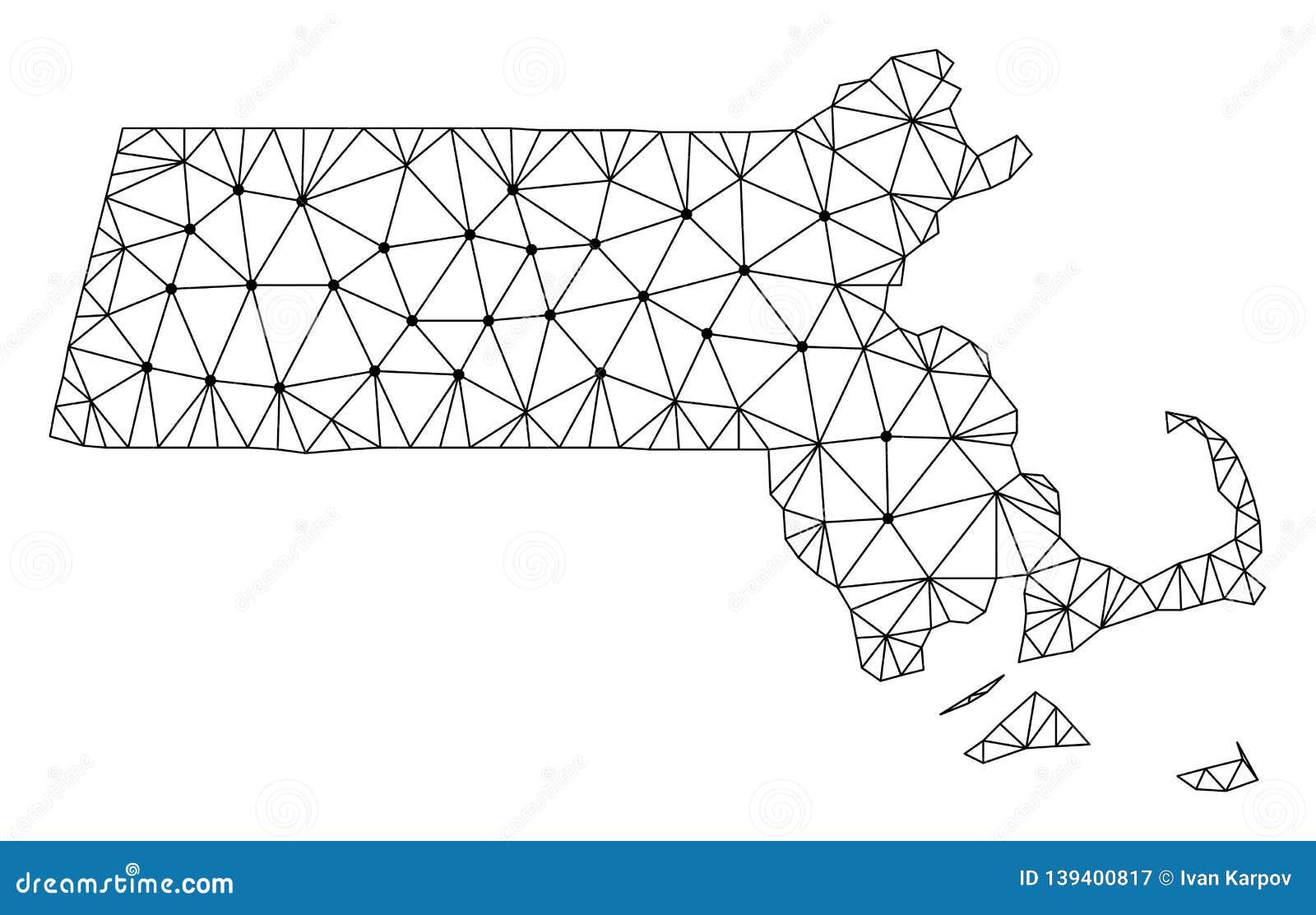 Polygonal Wire Frame Mesh Vector Map of Massachusetts State Stock ...