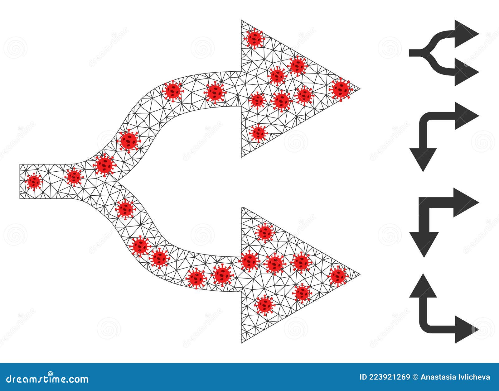 Polygonal Wire Frame Split Arrows Right Pictogram with Virus Elements ...