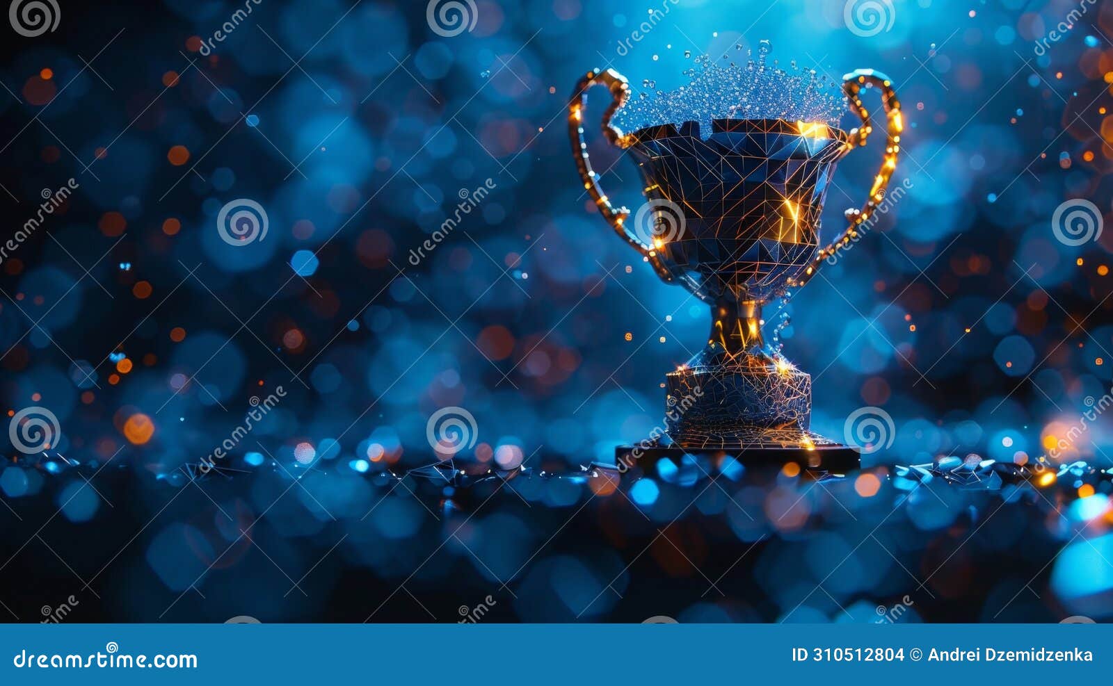 Polygonal Wireframe Composition of a Realistic Trophy with Geometric ...