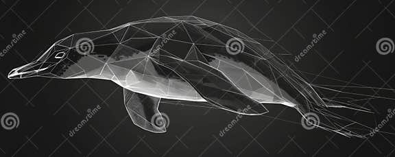 A Polygonal Wireframe of a Diving Penguin, Featuring Intricate Lines ...