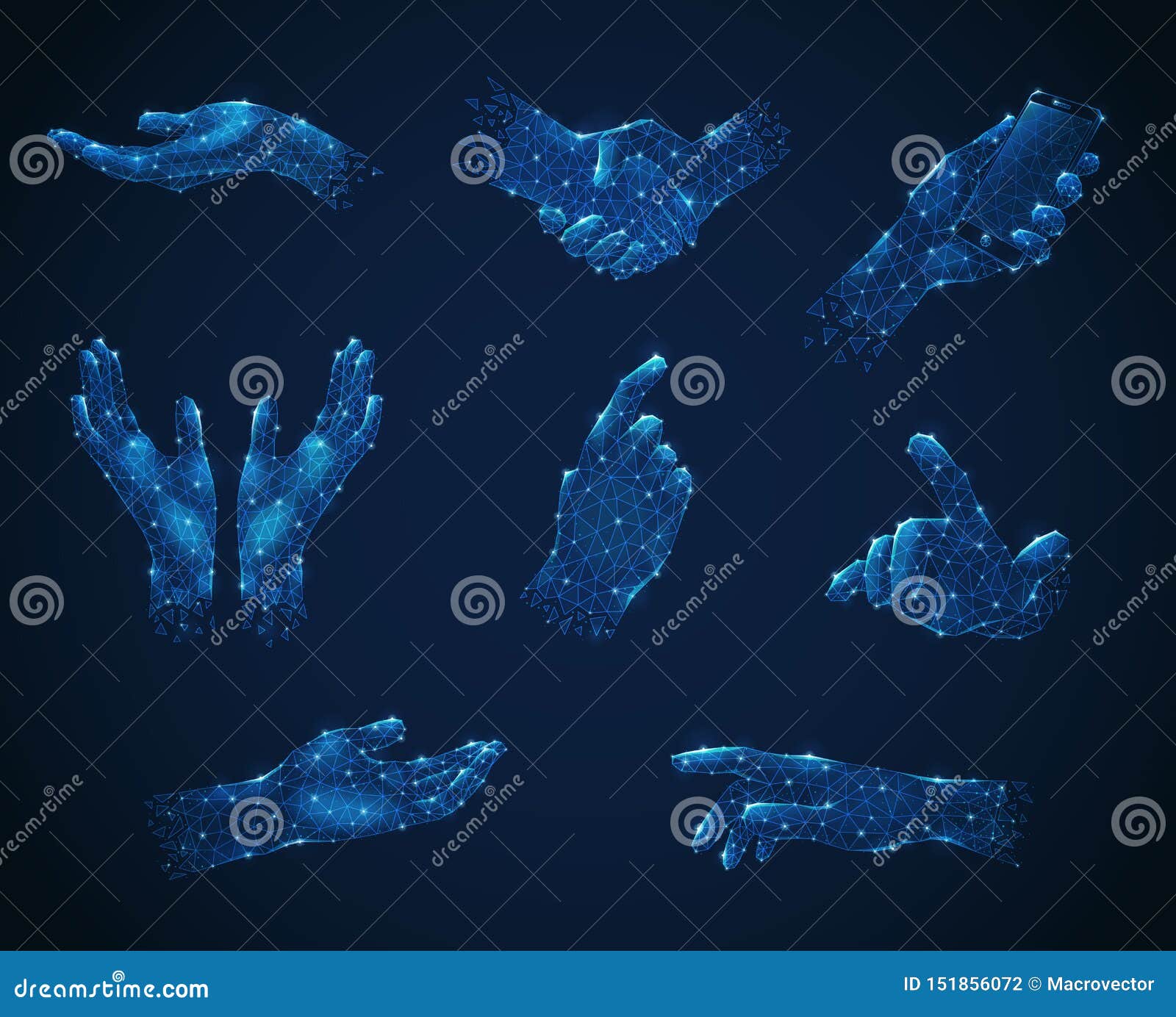 Polygonal Wireframe Hands Set Stock Vector - Illustration of metaphor ...