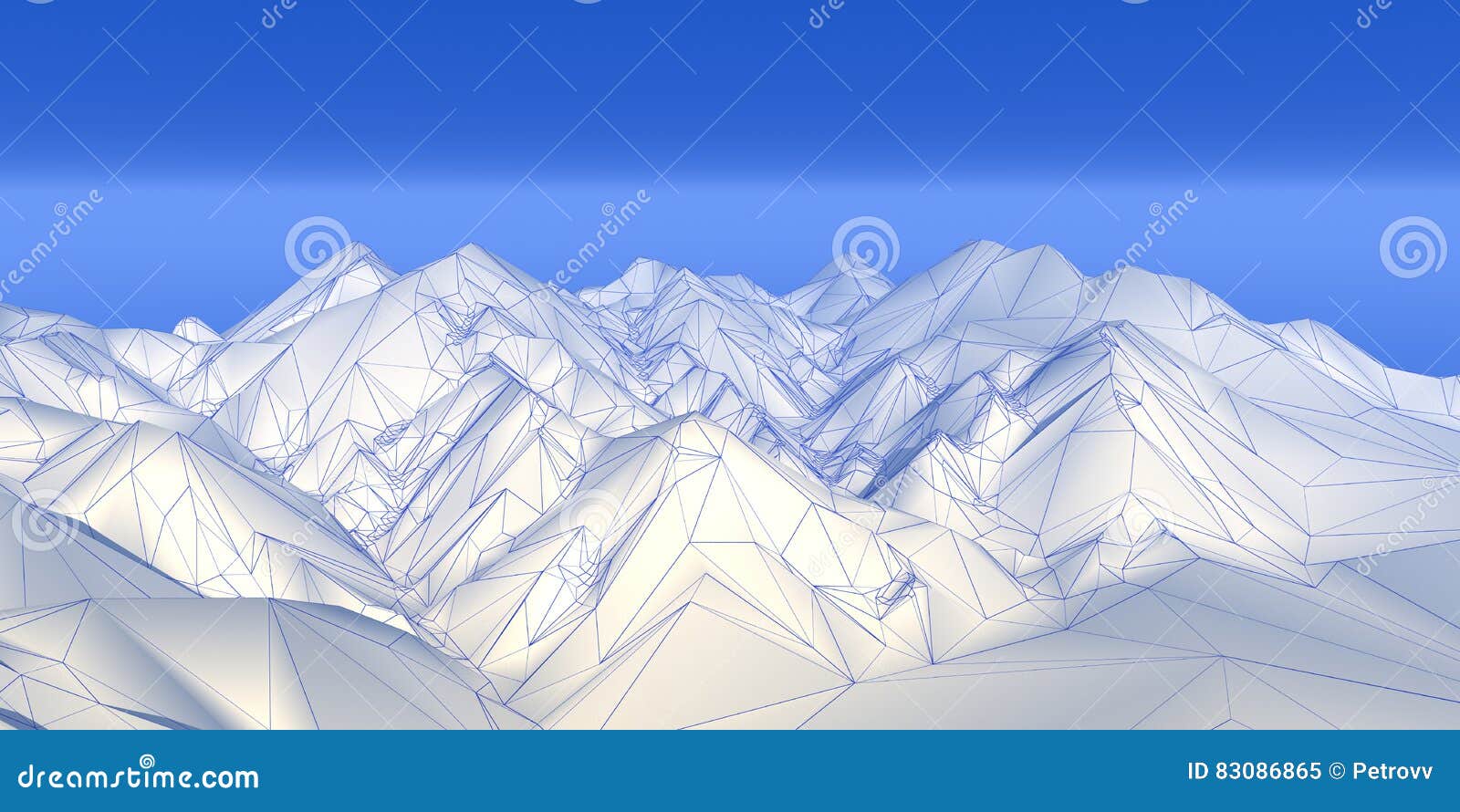 Polygonal Wireframe Mountains 3d Rendering Stock Illustration ...