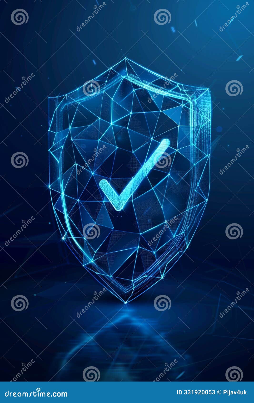 Polygonal Wireframe Shield with Check Mark on Dark Blue Background ...