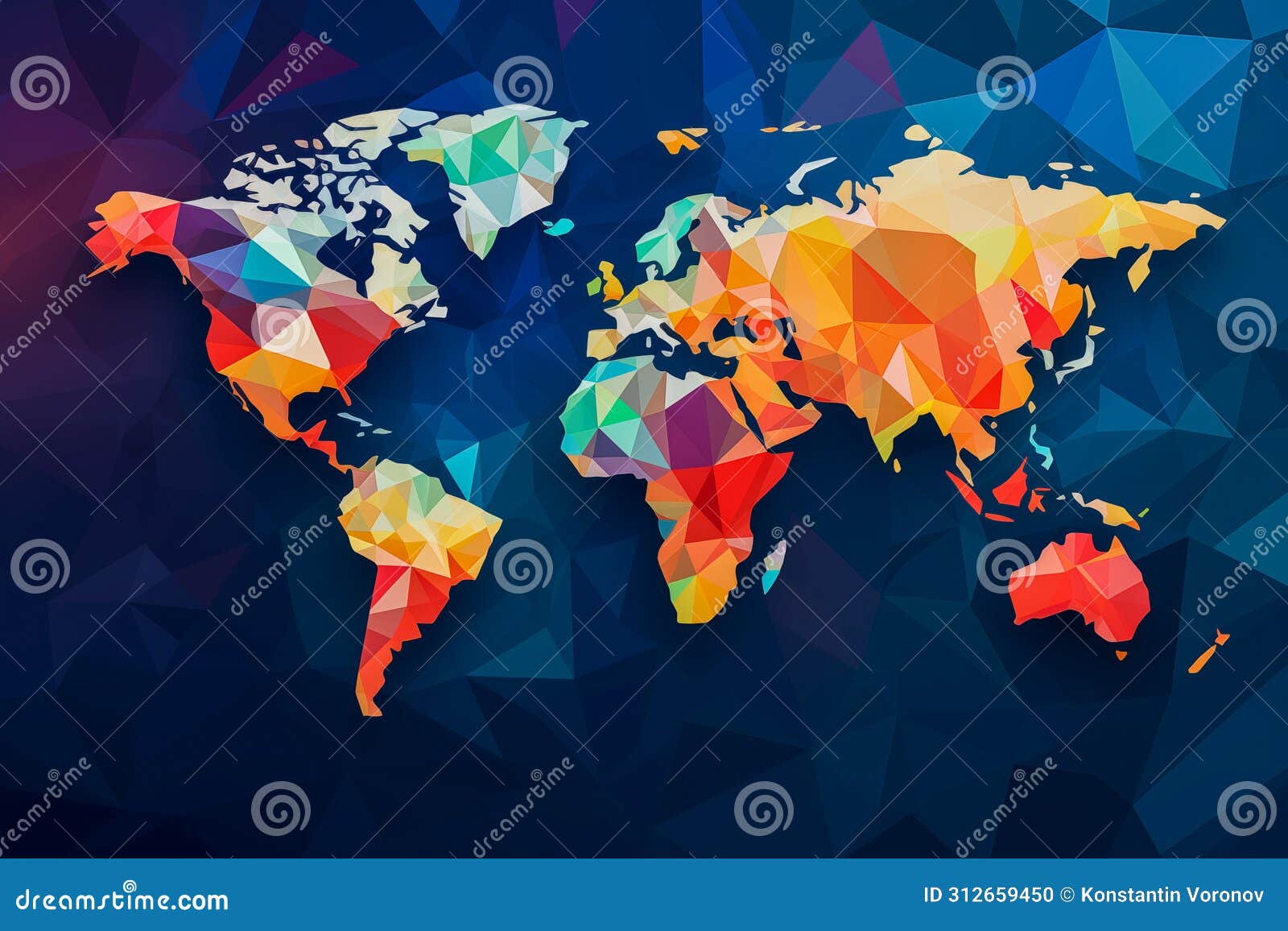 Polygonal World Map on Dark Geometric Background. Stock Illustration ...