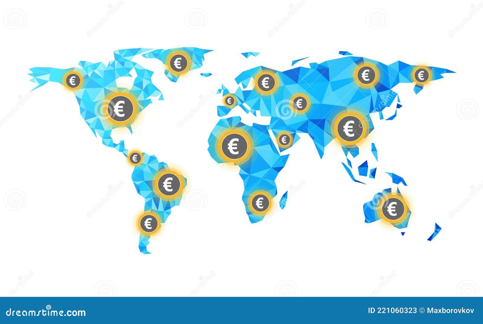 Polygonal World Map with Euro Sign Stock Vector - Illustration of cash ...