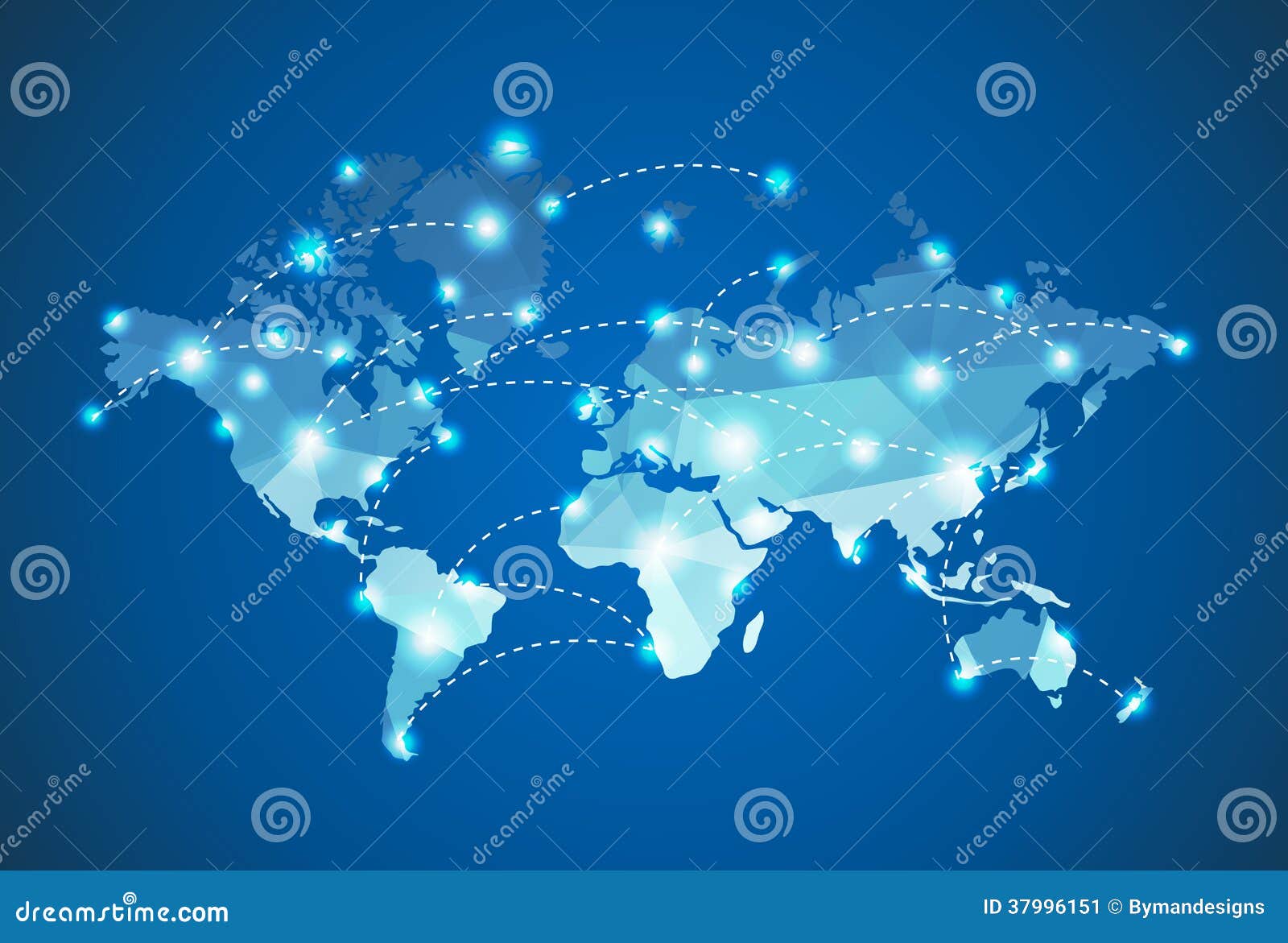 Polygonal World Map with Spot Lights Effect Stock Vector - Illustration ...