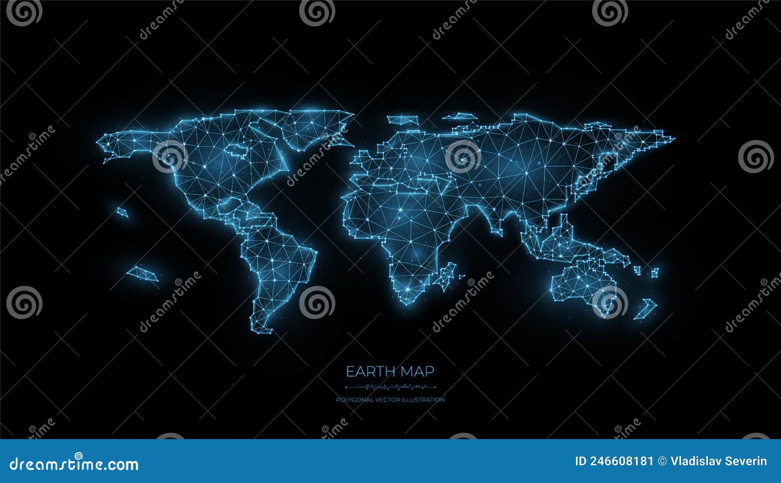 Polygonal World Map Vector Illustration on Black Background. Stock ...