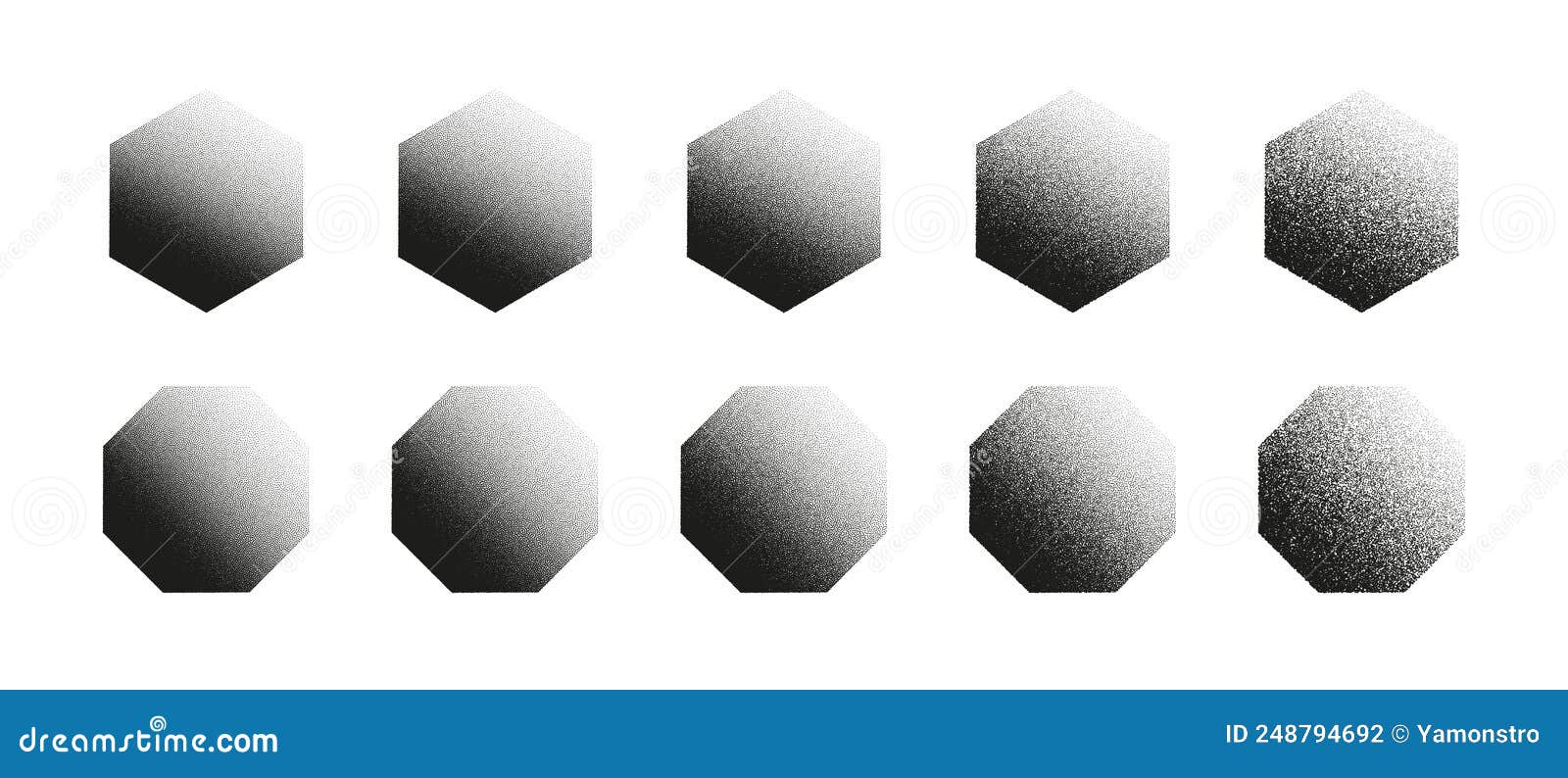Hexagon and Octagon Stipple Vector Abstract Shape Set Isolate on White ...