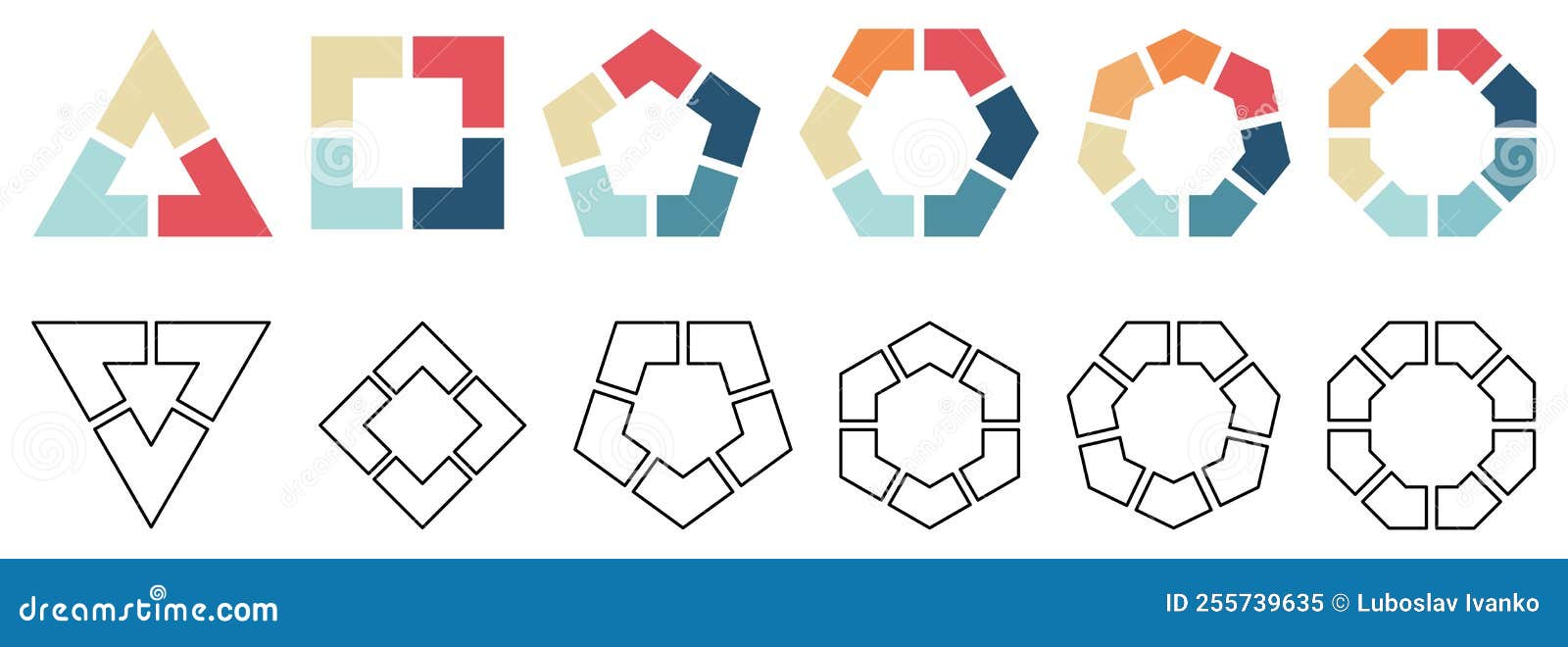 Heptagon Divided Into 7 Parts With Central Circle. Design Concept Of ...