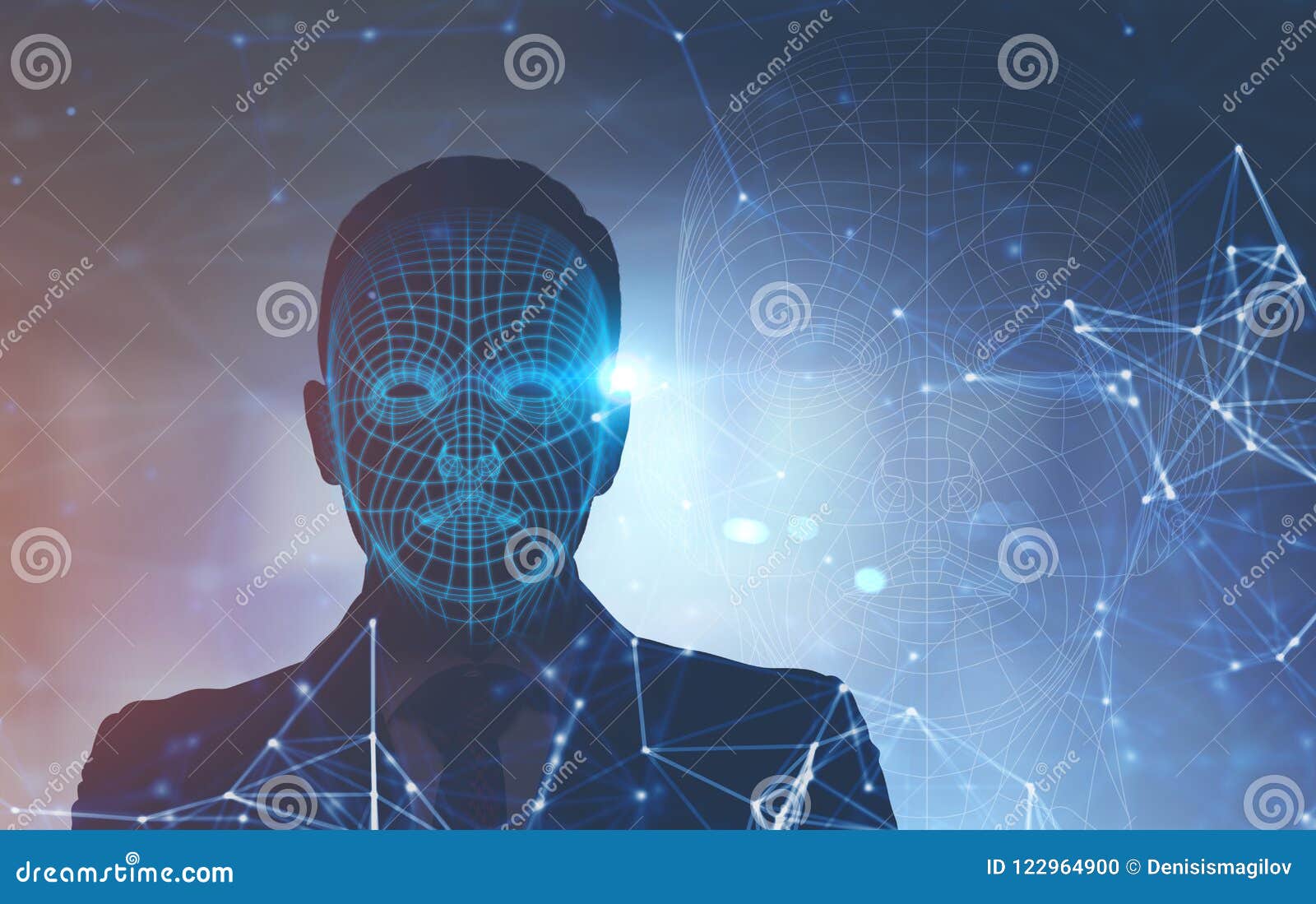 Polygons on Man Face, Front View Stock Photo - Image of future, mesh ...