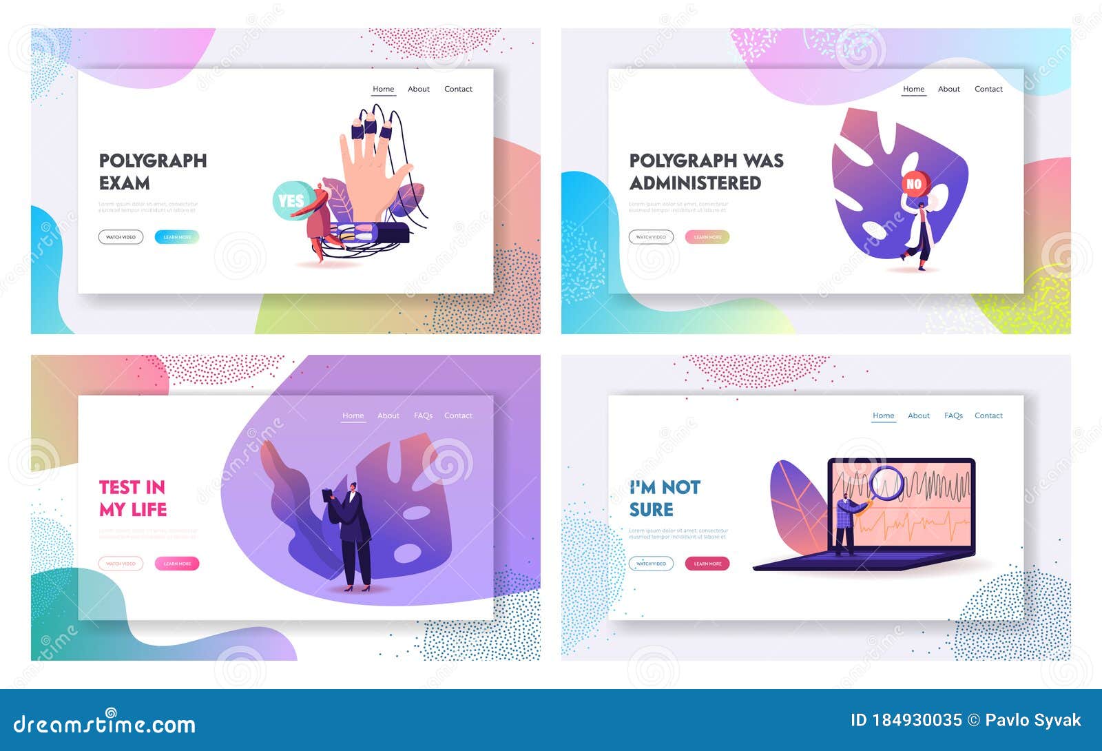 Polygraph Test Landing Page Template Set. Tiny Characters at Computer ...