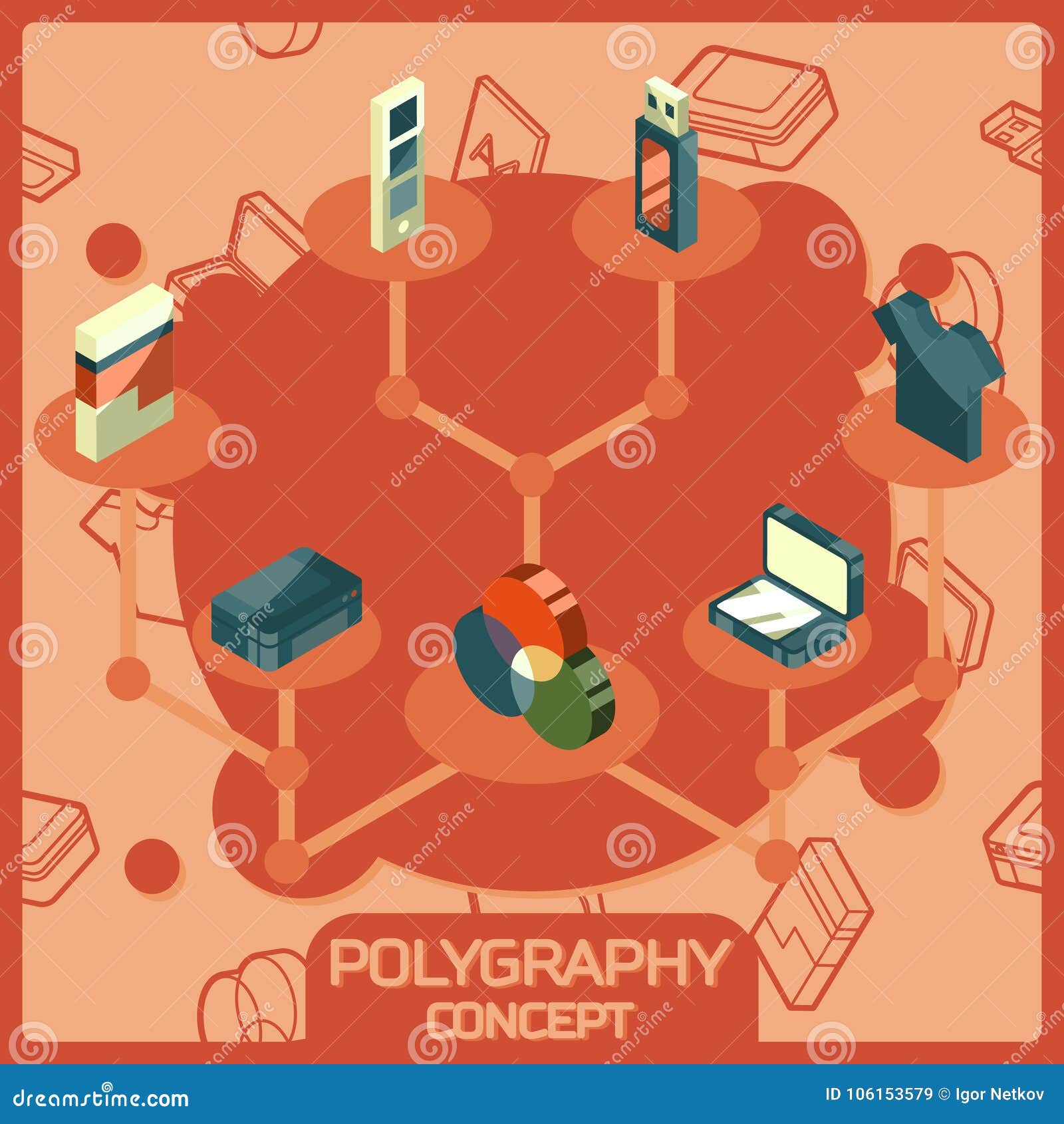 Polygraphy Color Isometric Concept Icons Stock Vector Illustration Of