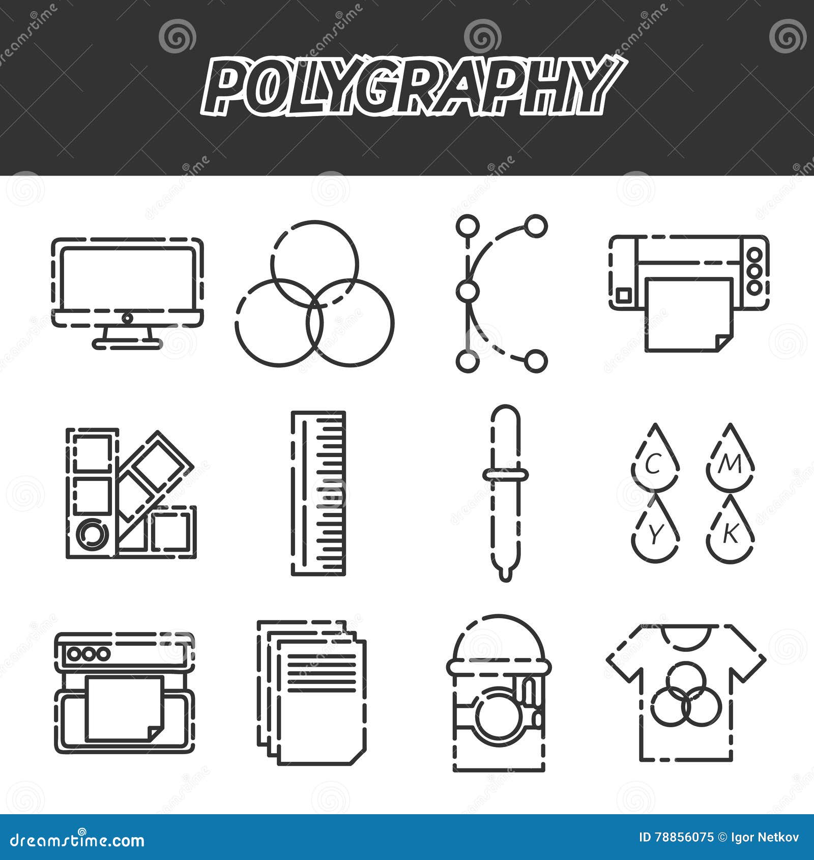 Polygraphy flat icons set stock vector. Illustration of device - 78856075