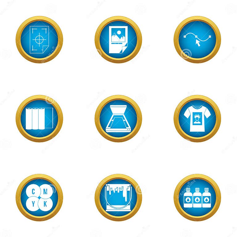 Polygraphy Icons Set, Flat Style Stock Vector - Illustration of ...