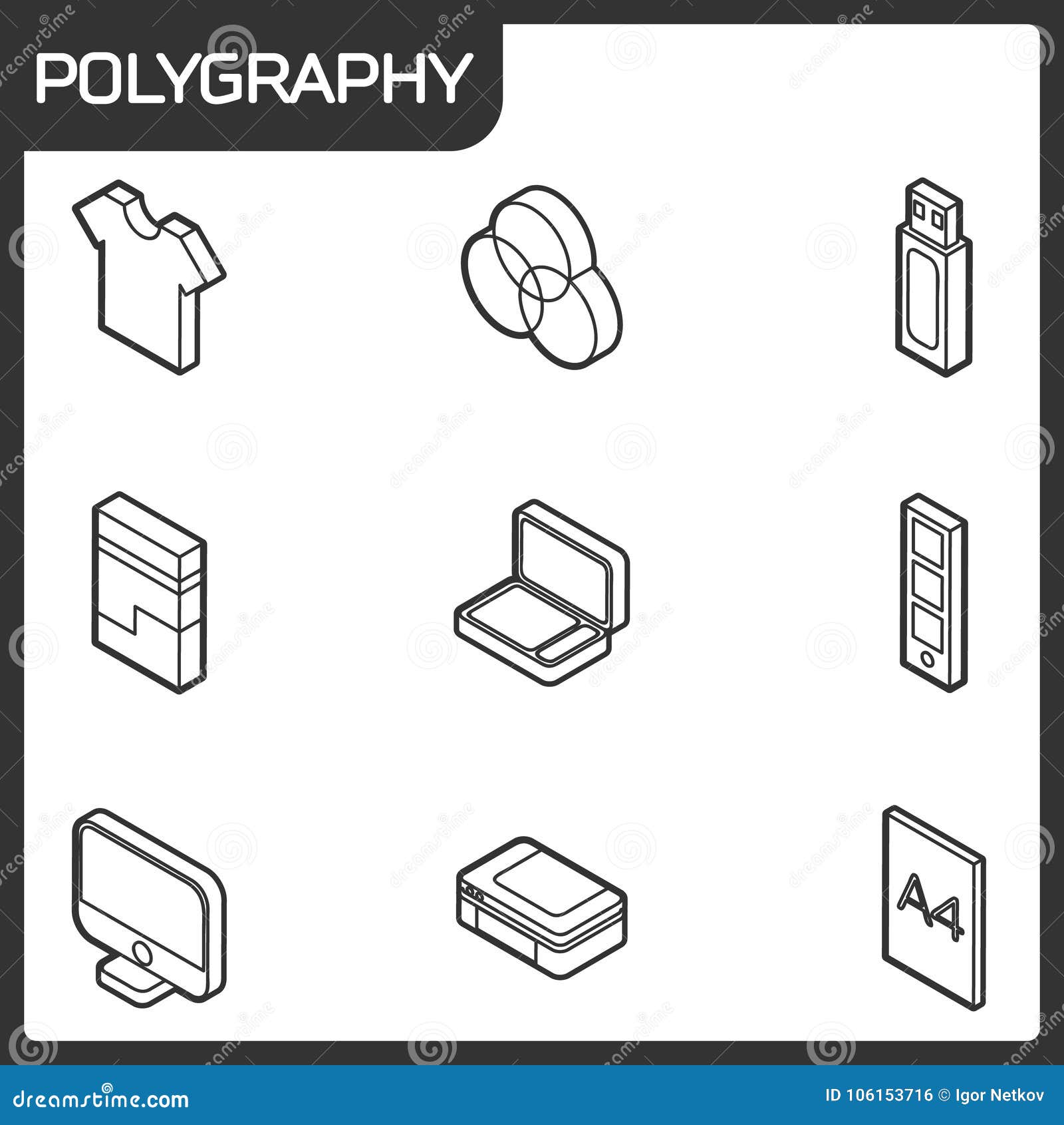 Polygraphy Outline Isometric Icons Stock Vector - Illustration of ...