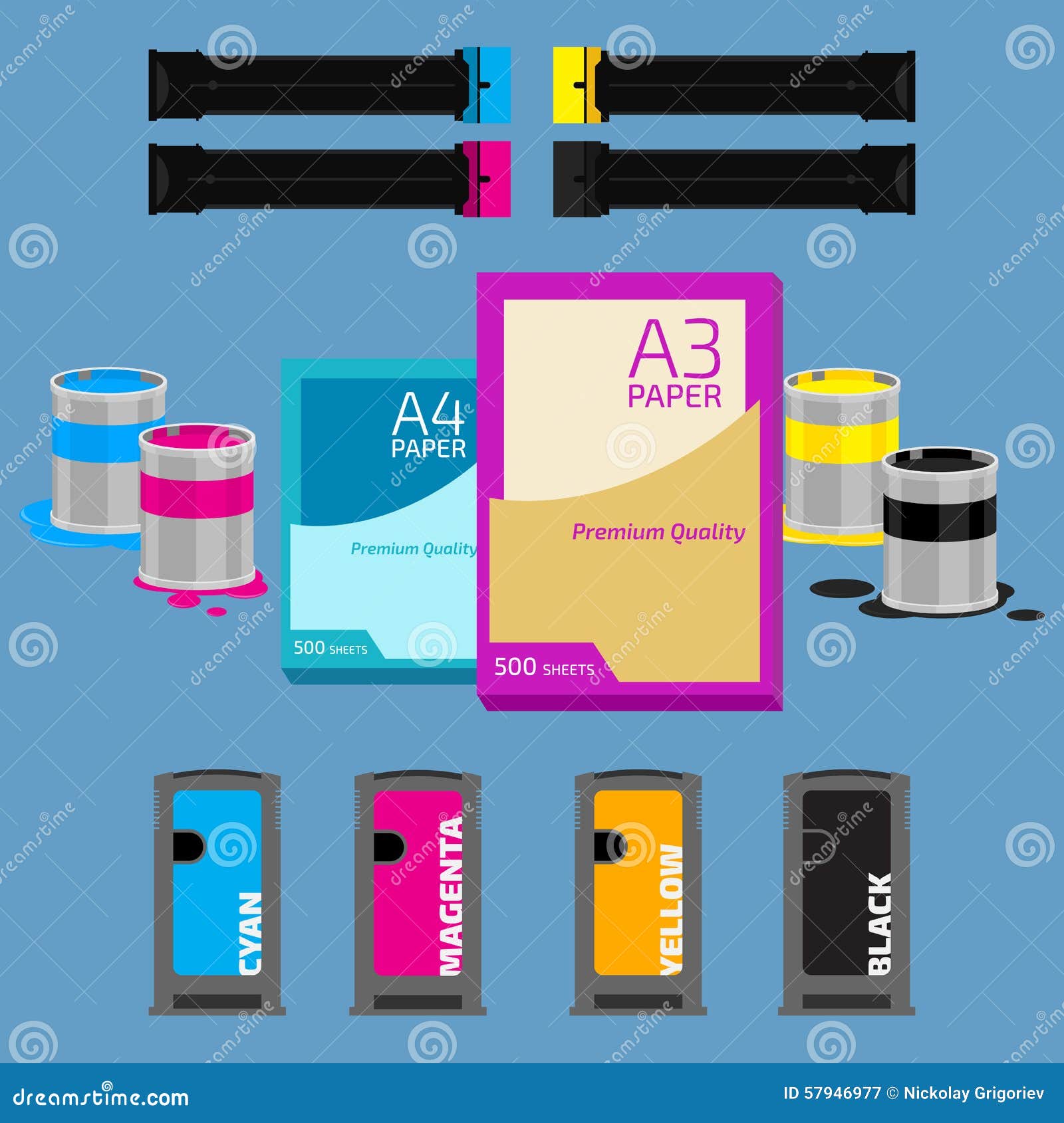 Polygraphy set stock vector. Illustration of inkjet, element - 57946977