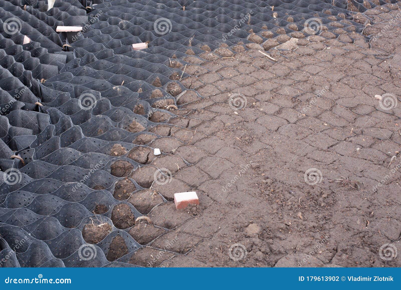 Polymer Geogrid Halfway Filled with Soil Stock Photo - Image of ...