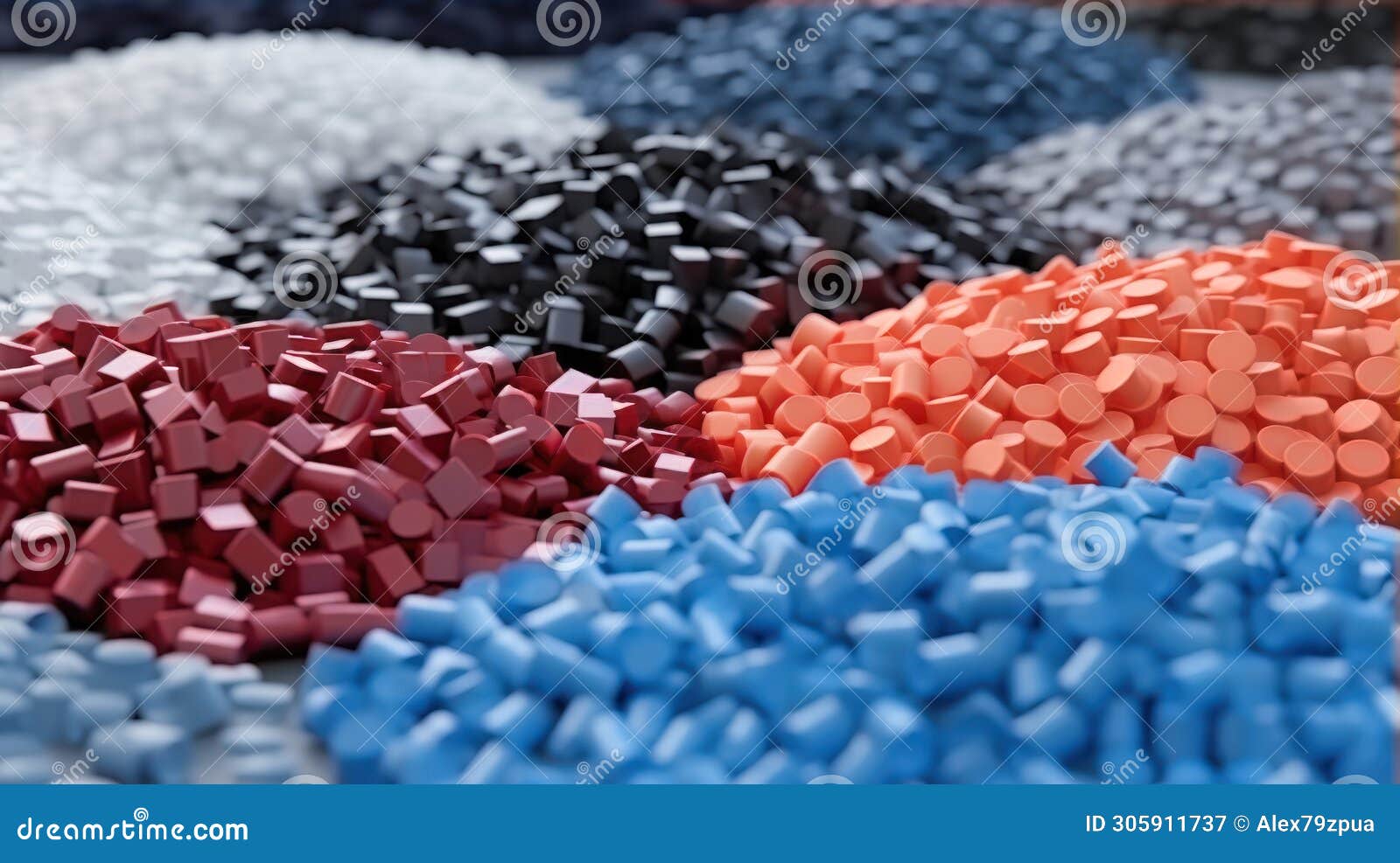 Polymer Production Scene Colored Pellets in Ambient Light Stock ...