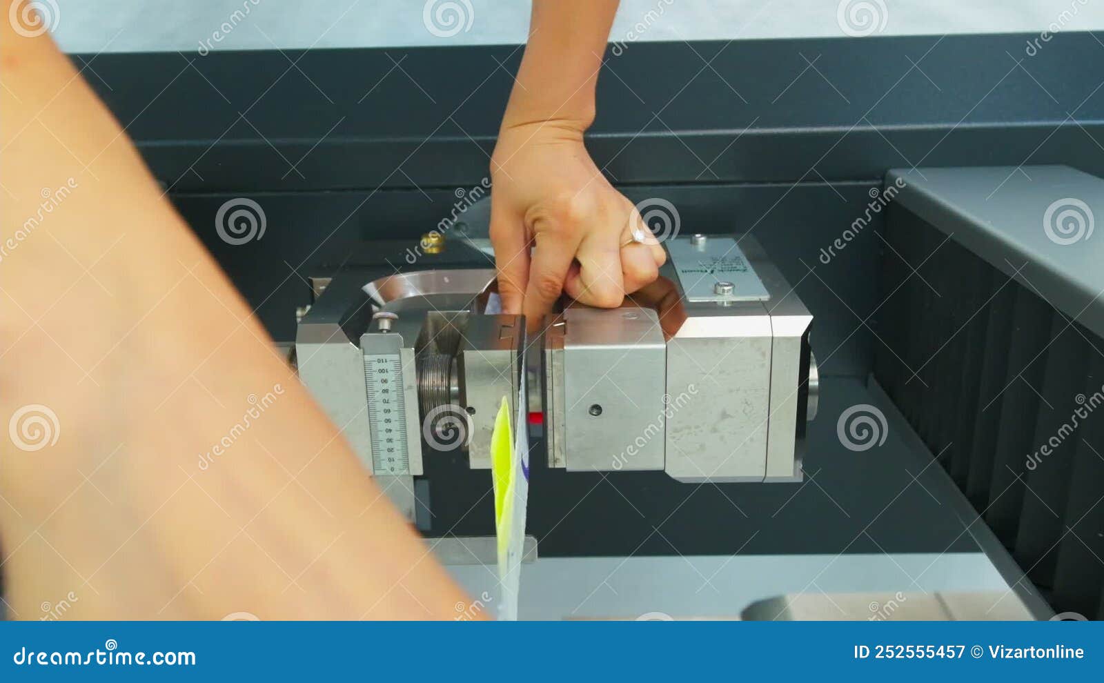 Polymer Thread Sample Tape is Tested for Strength in Slow Motion Stock ...