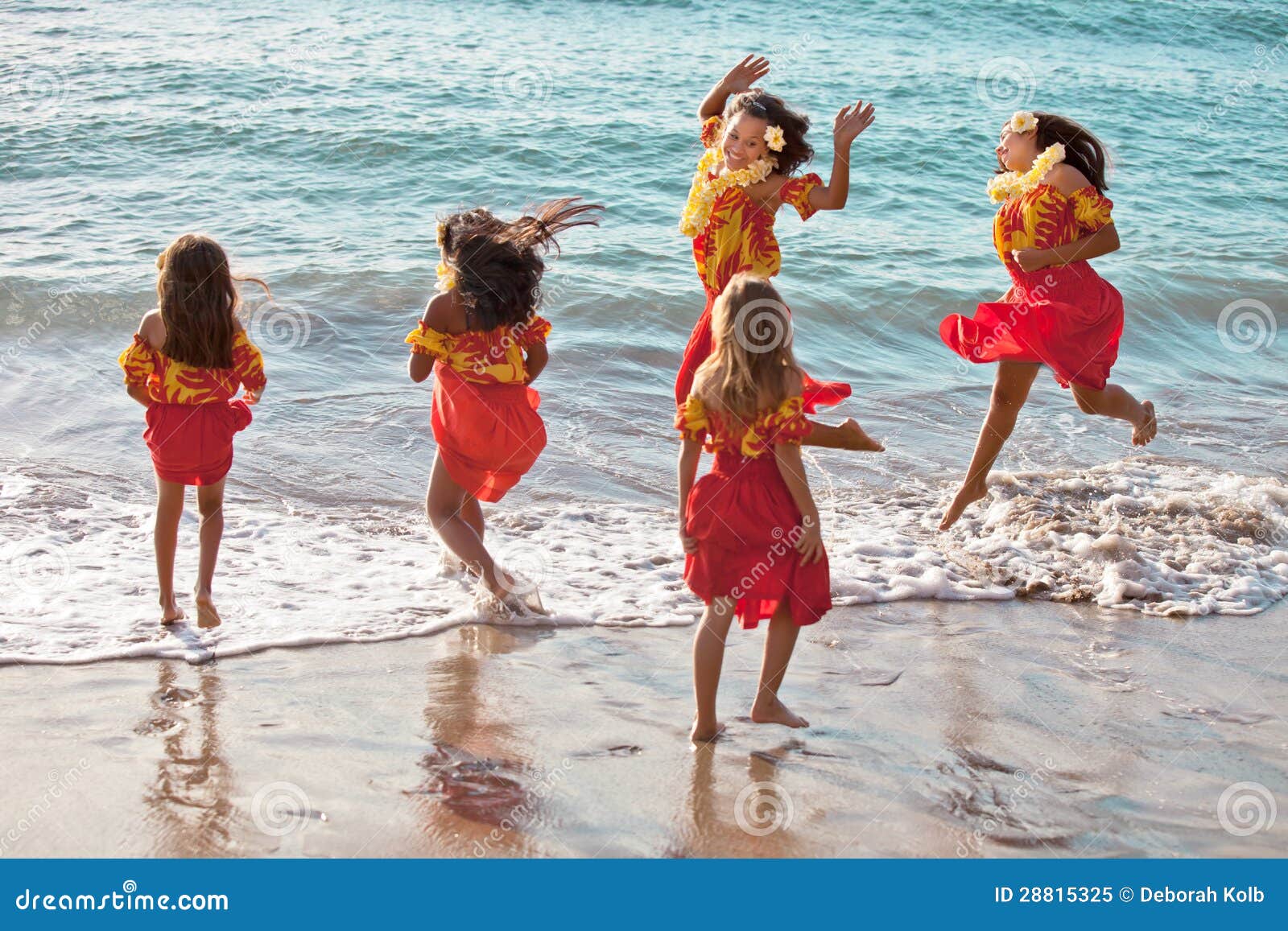Polynesian Hula Girls in Jumping in the Ocean Stock Image - Image of ...