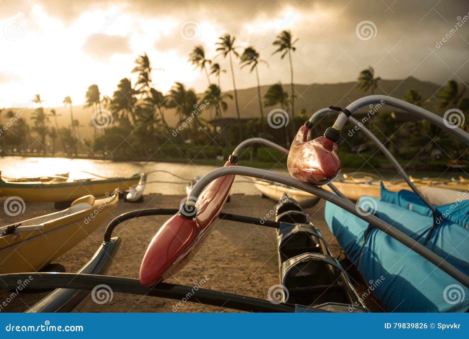 Polynesian Outrigger Canoe on the Beach Stock Photo - Image of bright ...