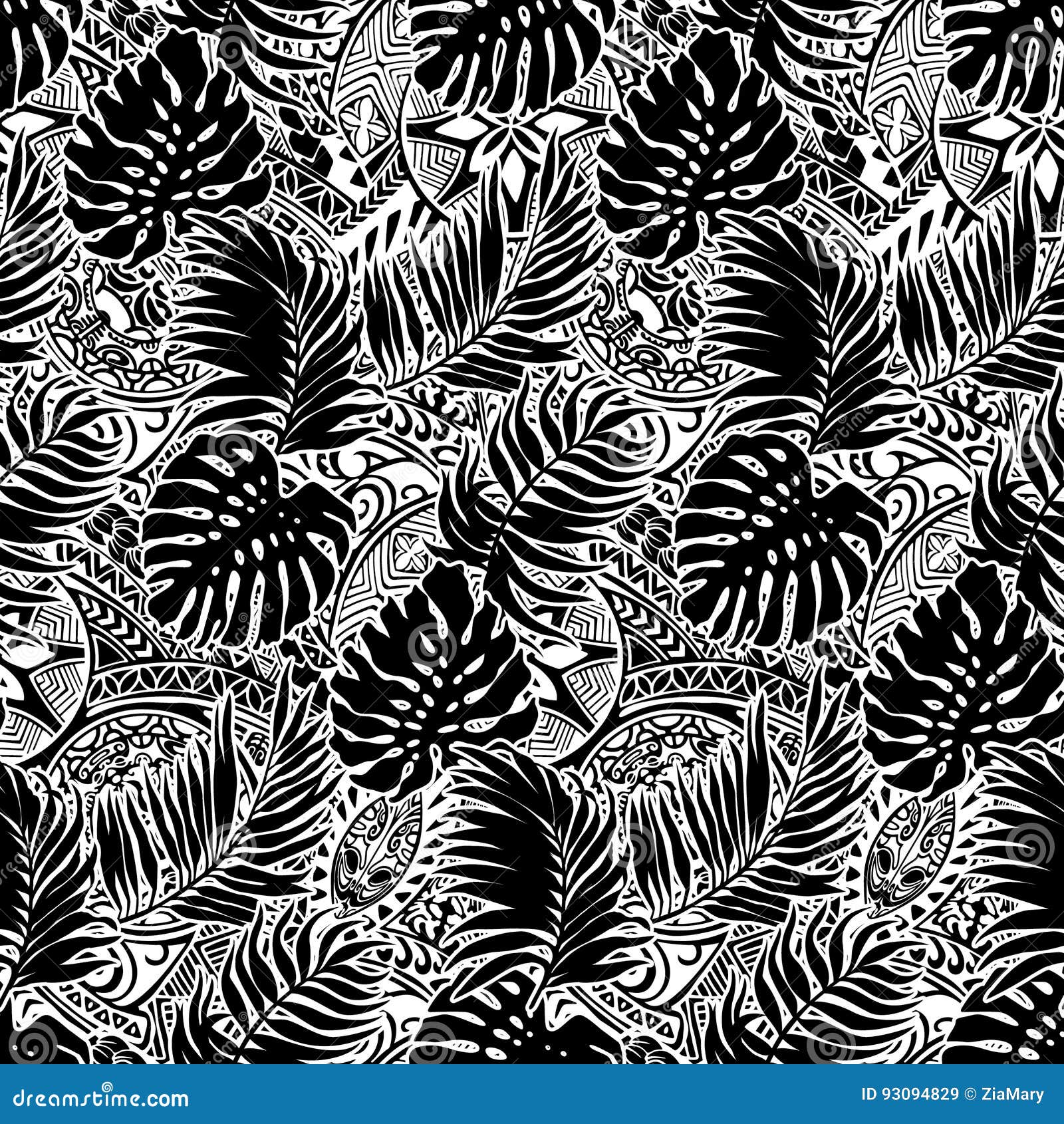 Polynesian Style with Leaves and Tribal Background Stock Vector ...