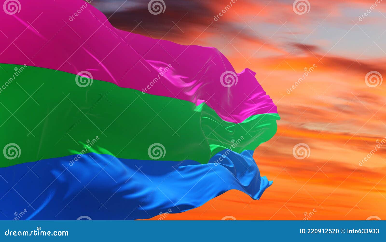 Polysexuality Pride Flag Waving In The Wind At Cloudy Sky Freedom And