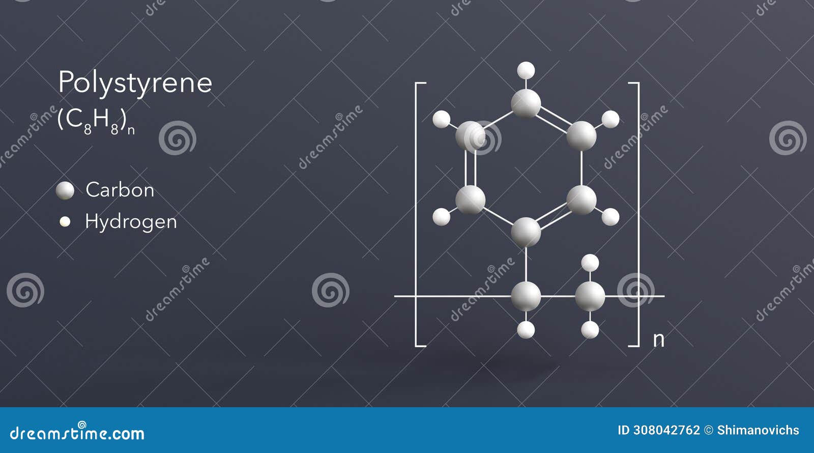 Polystyrene Molecule 3d Rendering Flat Molecular Structure With