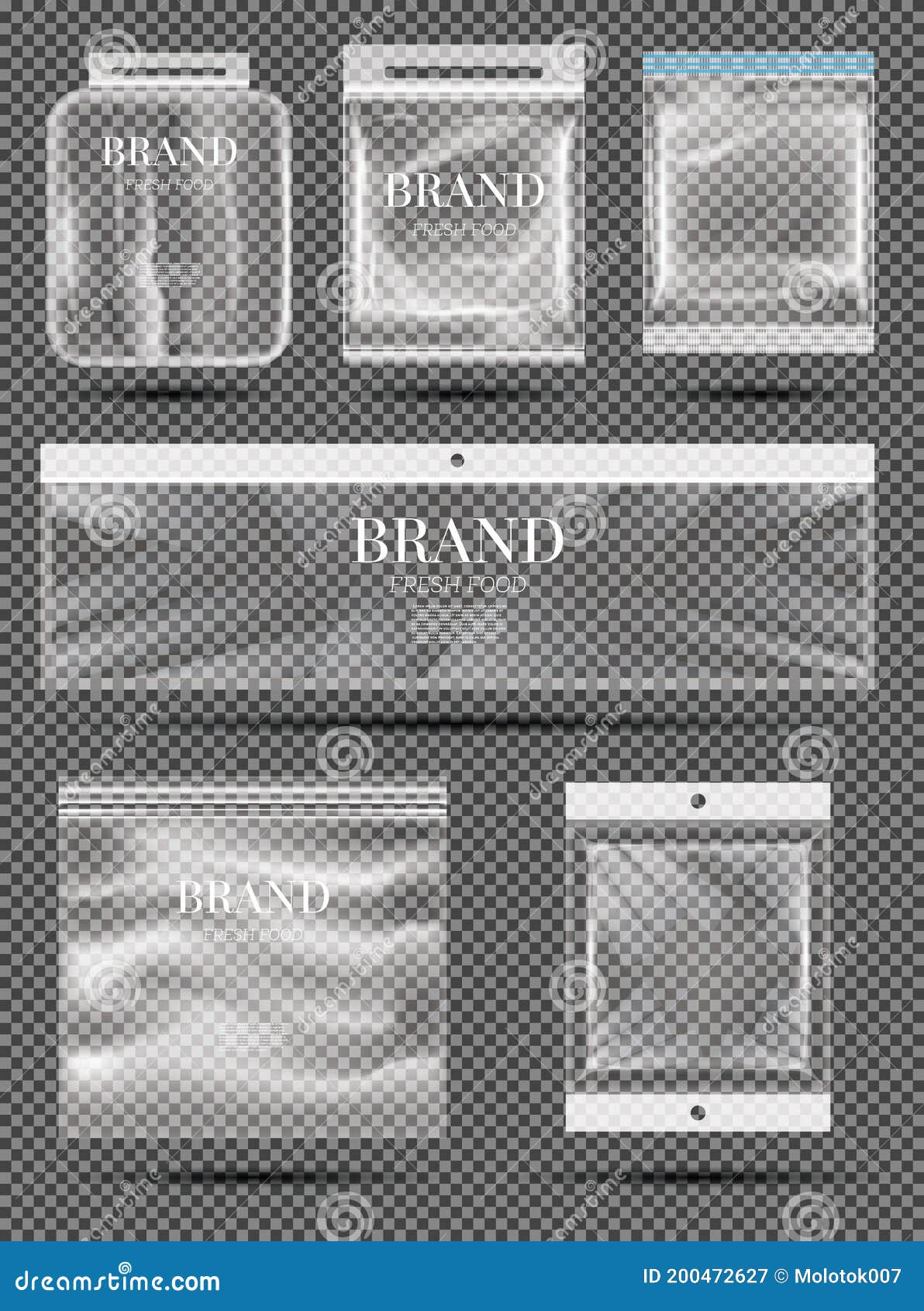 Polythene Bags. Set Of Transparent Empty Plastic Packaging Cartoon ...