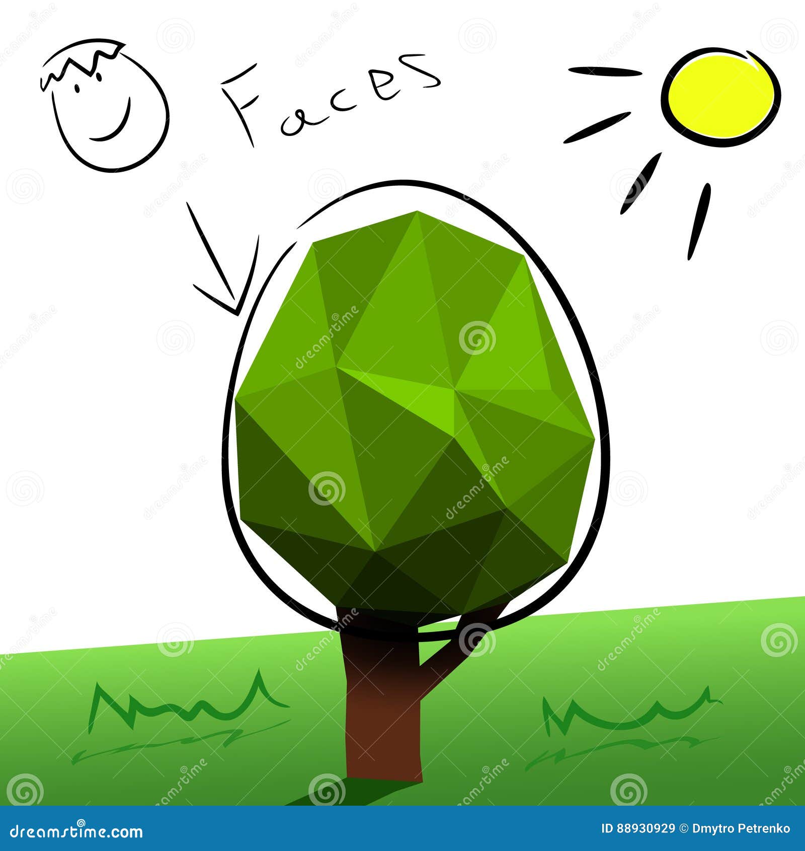 PolyTree stock vector. Illustration of decoration, faces - 88930929