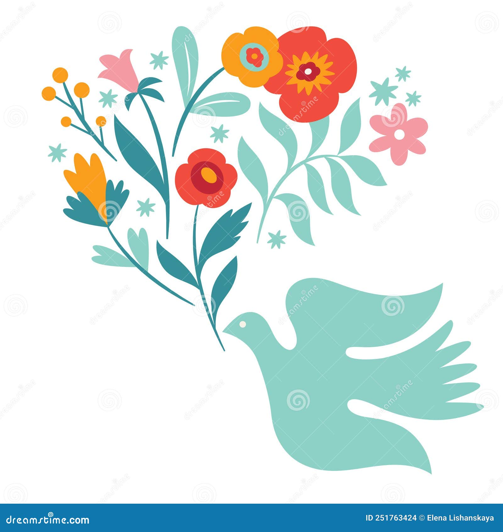 Pomba Da Paz . Ave Voadora Com Ramos E Flores Ilustração do Vetor ...