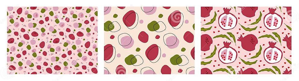 Pomegranate Abstract Background Set. Three Pattern Stock Vector ...