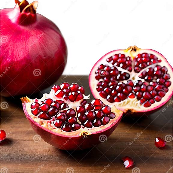 Pomegranate Deep Red Split Open in a Wooden Box Front View Stock Image ...